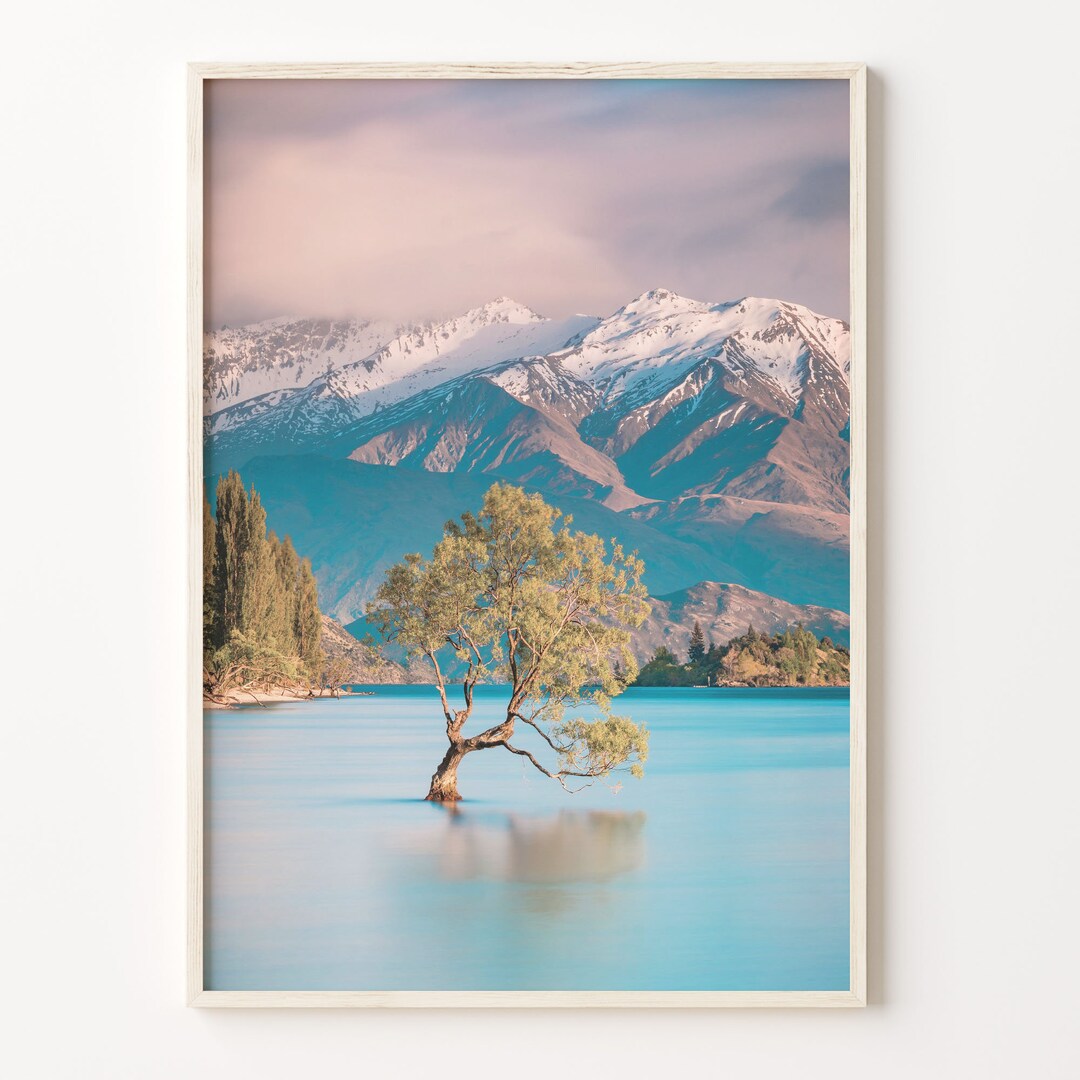 New Zealand Travel Poster: Lake Wanaka Tree Print - Etsy