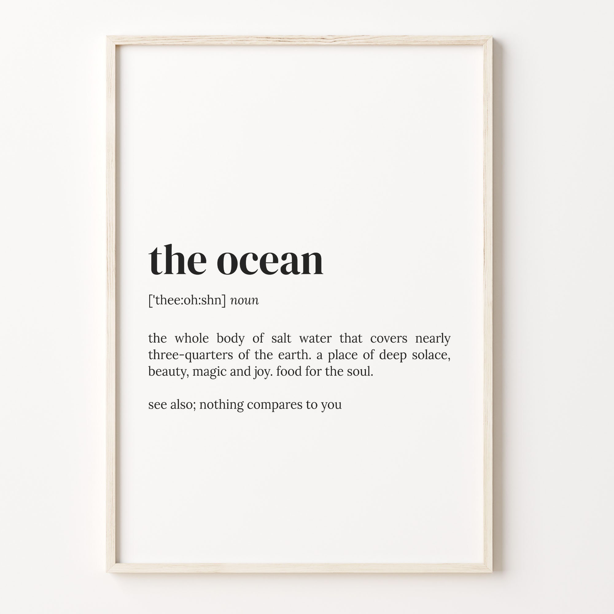 The Ocean Definition Print Dictionary Poster Quote Wall Art - Etsy