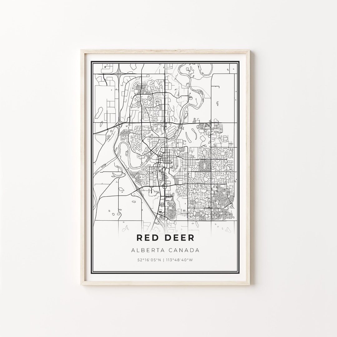 Red Deer Print, City Map Art Poster, Alberta AB Canada, Wall Art Decor ...