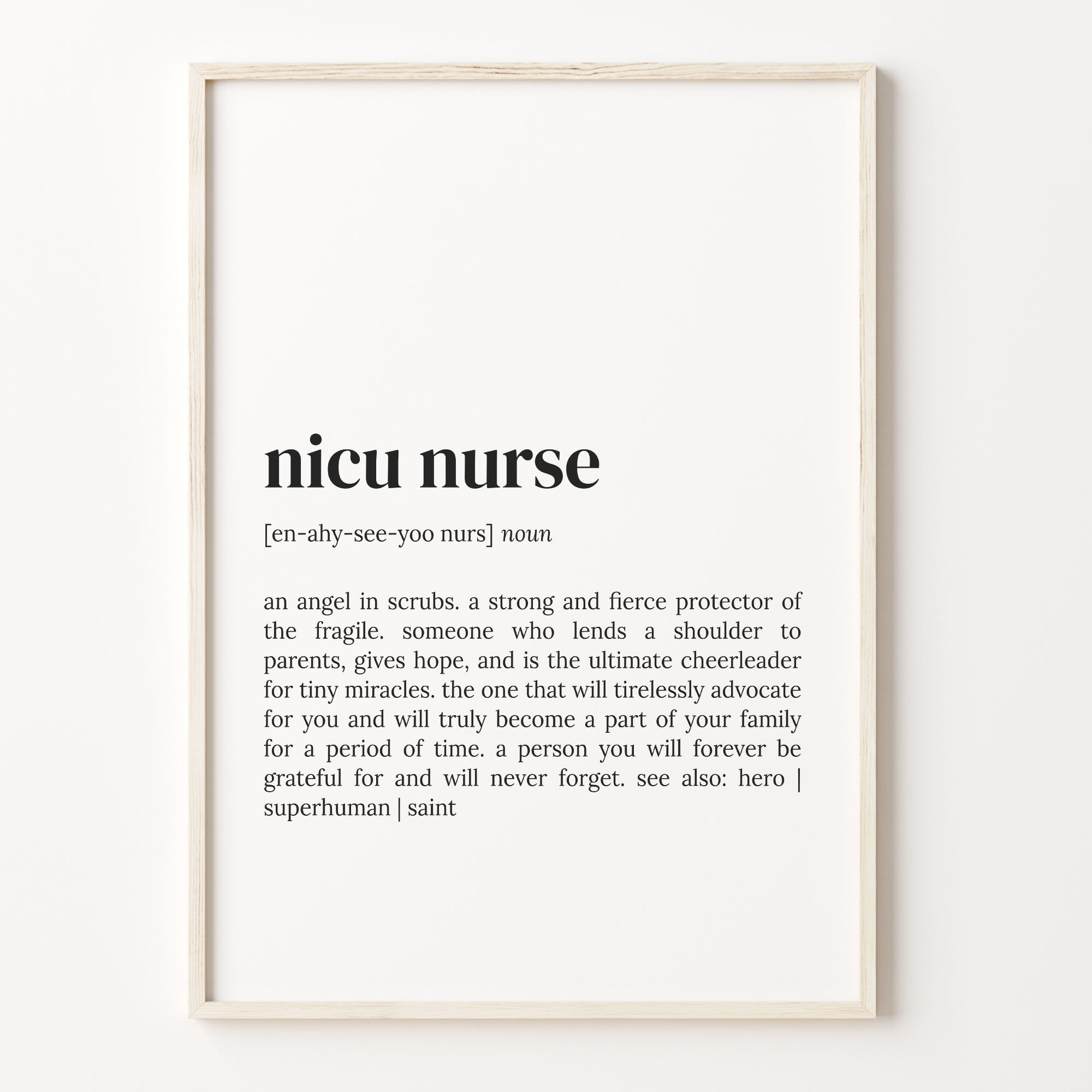 Nicu Nurse Definition Print, Dictionary Poster, Quote Wall Art, Thank ...