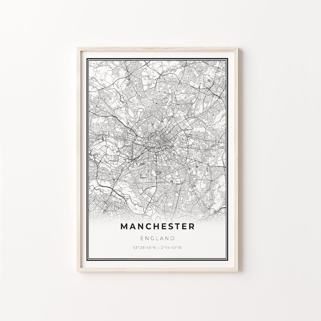 Manchester Print, City Map Art Poster, England United Kingdom UK, Wall ...