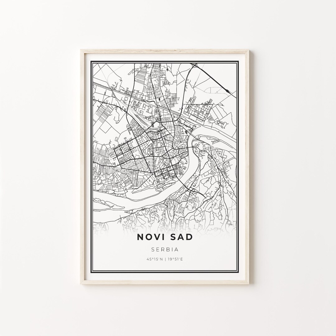 Novi Sad Map Print: Modern Black and White City Art - Etsy