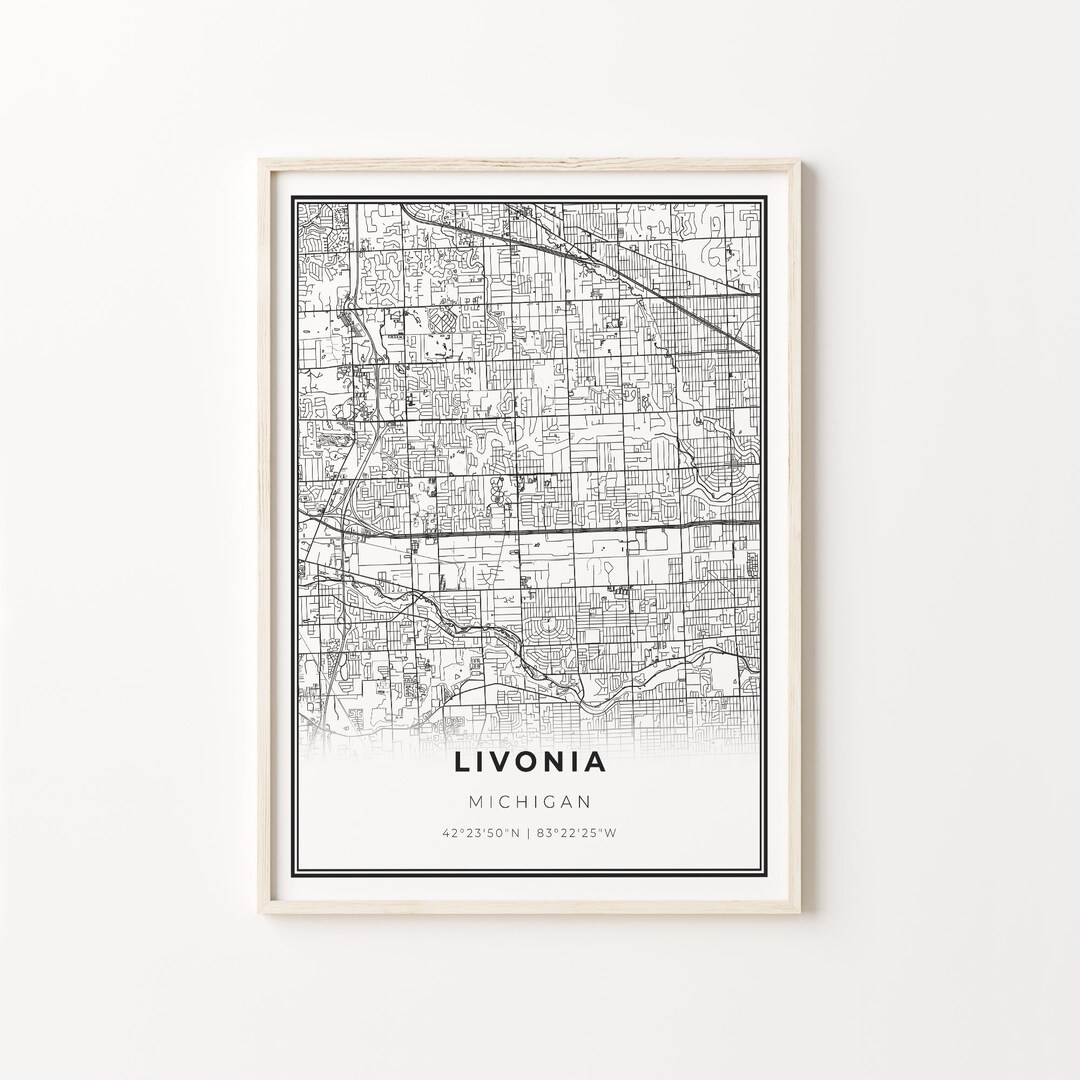 Livonia Print, City Map Art Poster, Michigan MI USA, Wall Art Decor ...