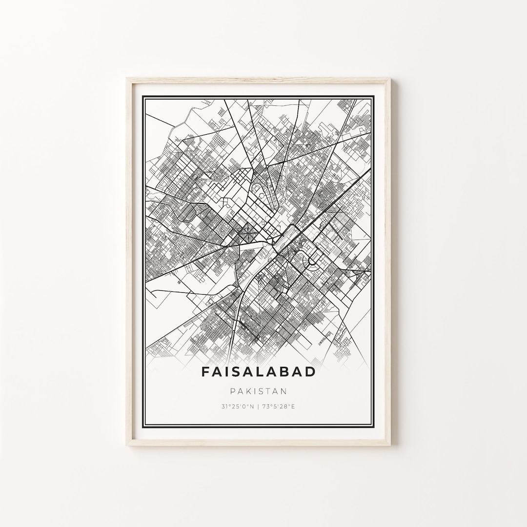 Faisalabad City Map Art Print: Modern Black and White Wall Decor - Etsy
