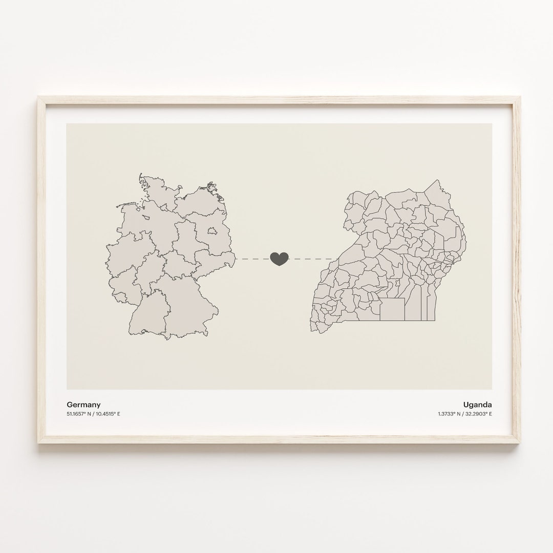 Germany to Uganda Print, Turkmen Gift, Minimalistic Country Connection ...