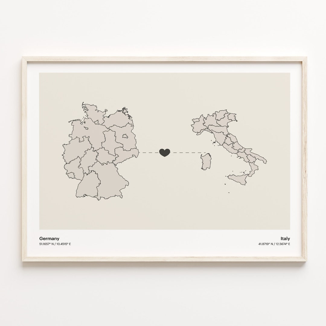 Germany Italy Connection Map Print: Minimalist Travel Wall Art - Etsy