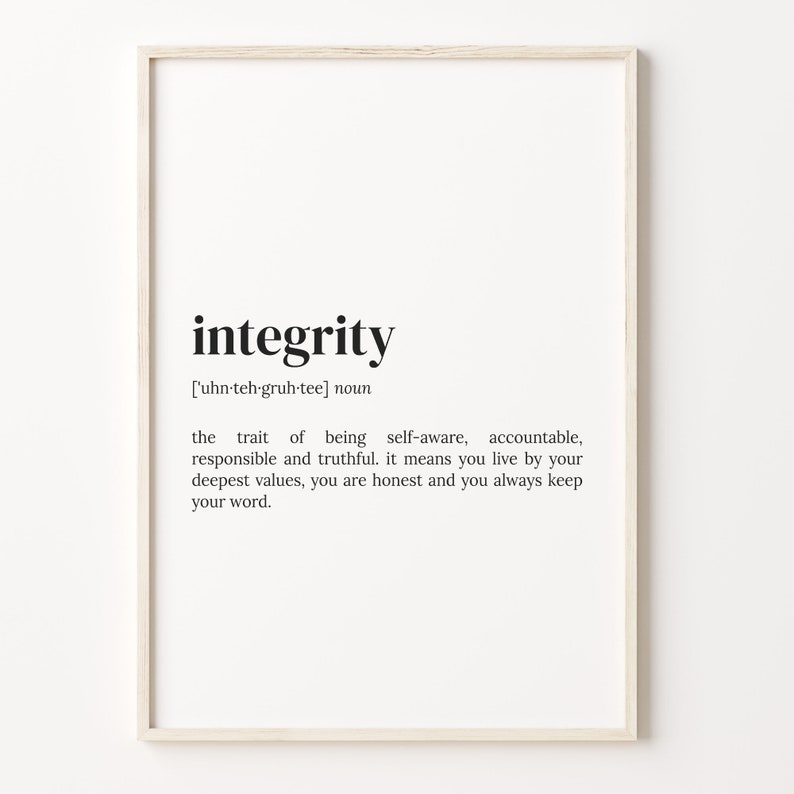 Integrity Definition Print, Dictionary Poster, Quote Wall Art ...