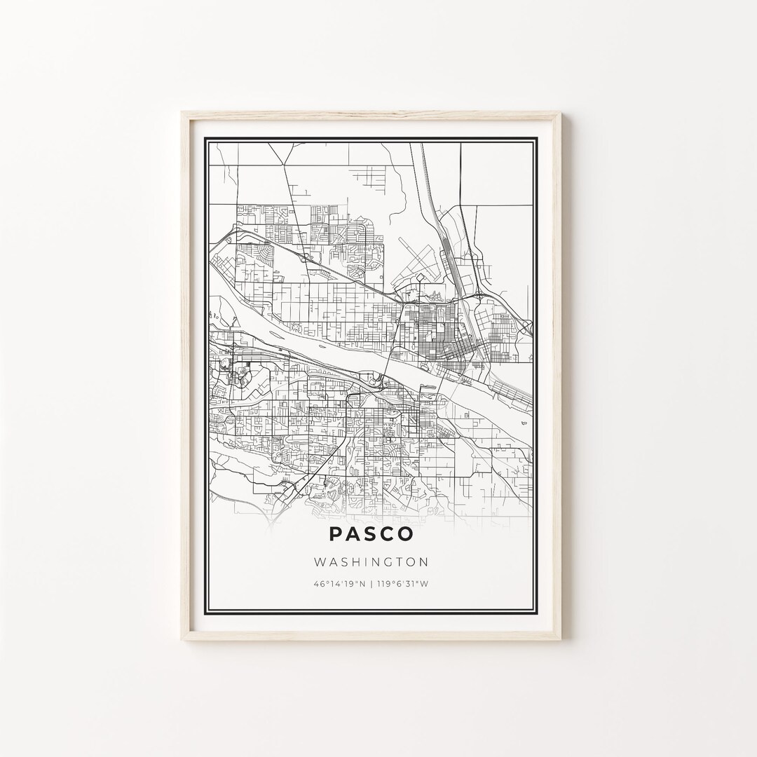 Pasco Washington Map Print: Modern Black and White Wall Art - Etsy