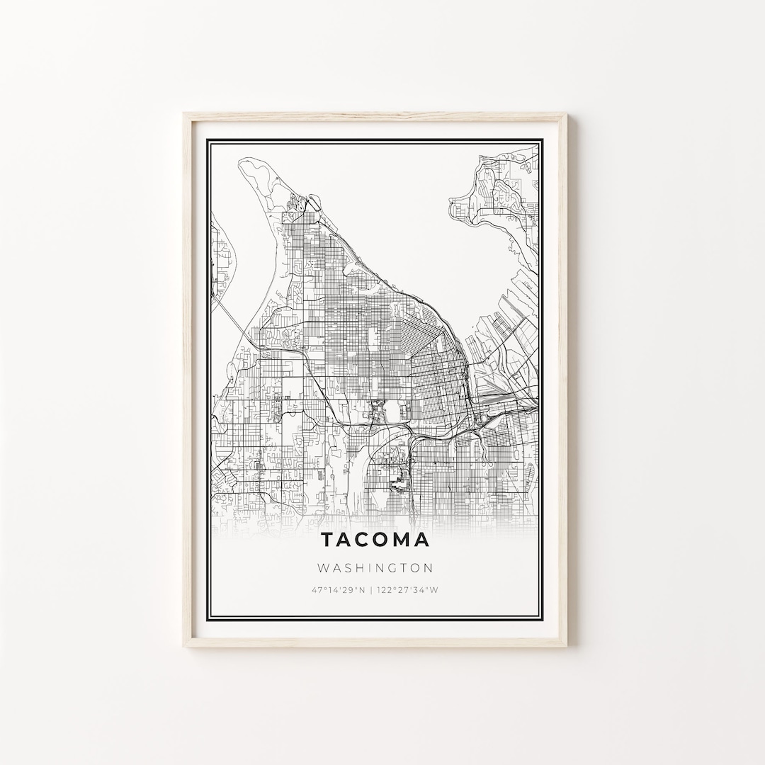 Tacoma Print, City Map Art Poster, Washington WA USA, Wall Art Decor ...