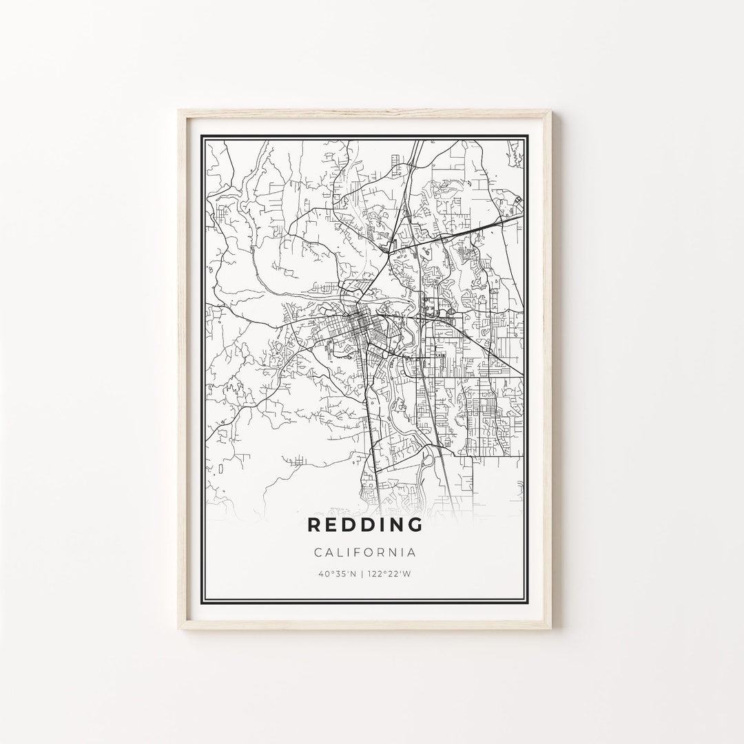 Redding California Map Art Print: Modern Black and White Wall Decor - Etsy