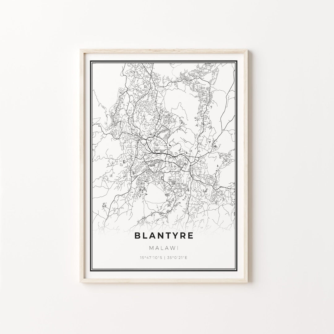 Blantyre City Map Print: Modern Black and White Wall Art - Etsy