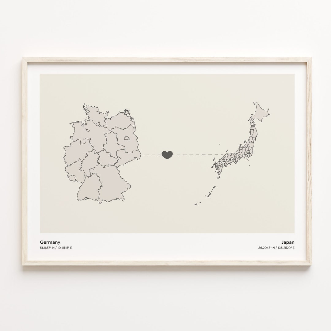 Germany to Japan Print, Jamaican Gift, Minimalistic Country Connection ...