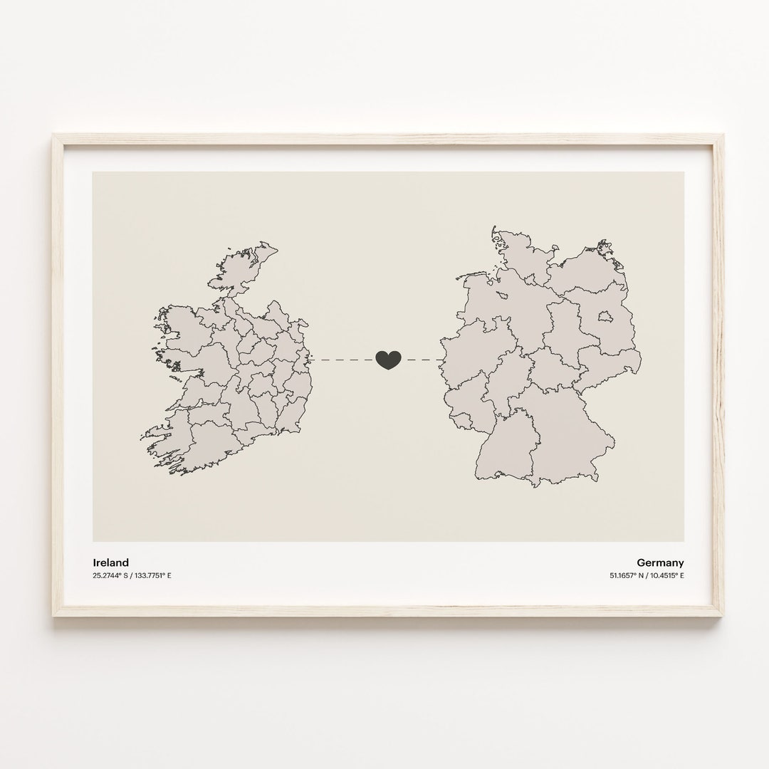 Ireland to Germany Print, German Gift, Minimalistic Country Connection ...