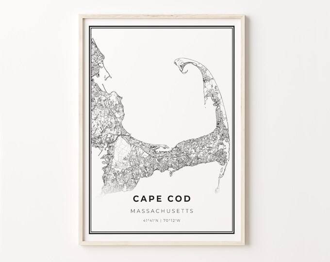 Cape Cod Map Art Print, Massachusetts, MA, Cape Cod Wall Art Poster ...
