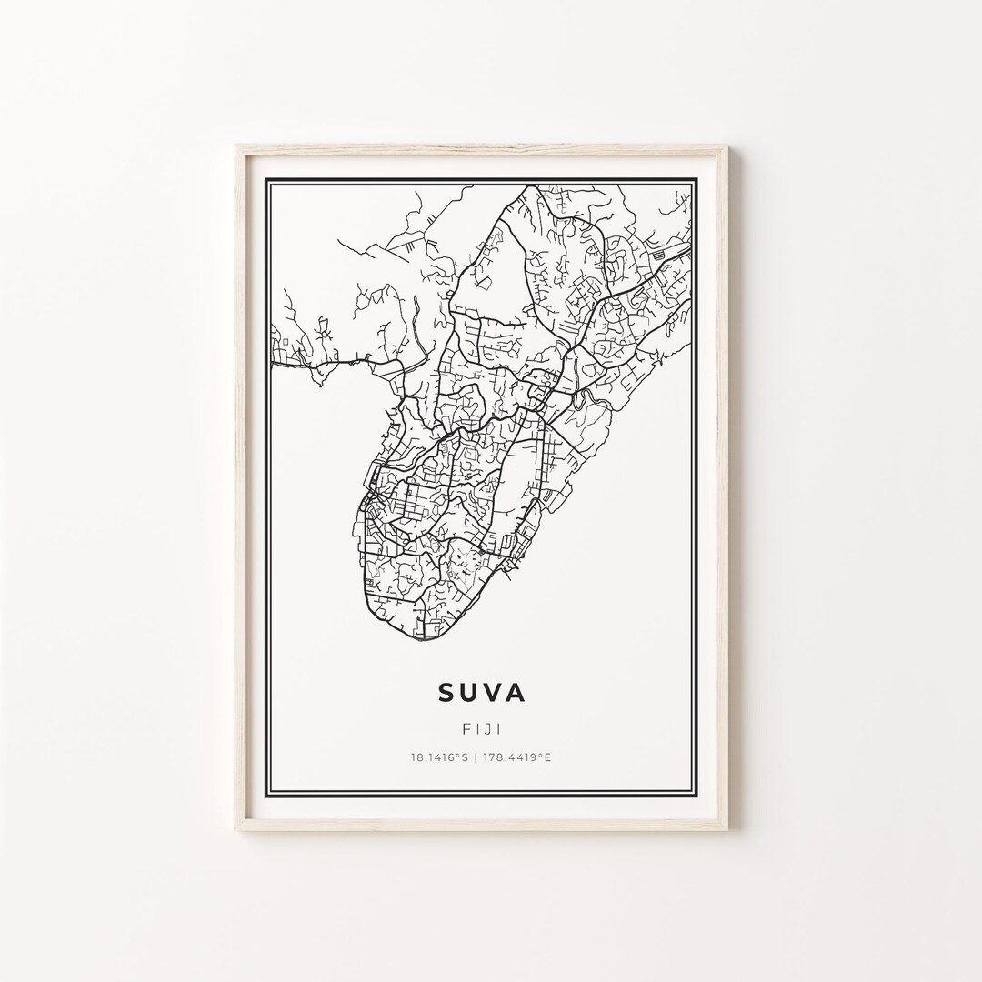 Suva Print, City Map Art Poster, Fiji, Wall Art Decor, Modern Black and ...