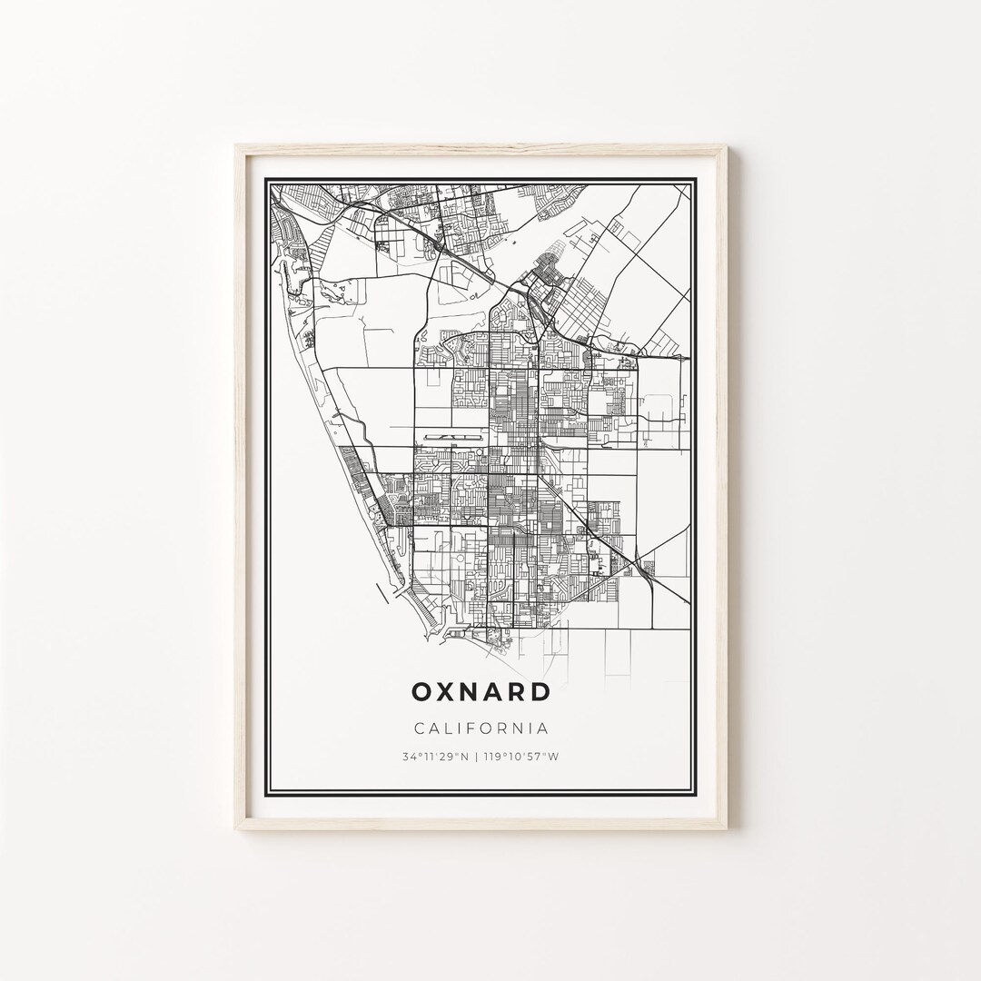 Oxnard City Map Art Print: Modern Black and White Wall Decor - Etsy