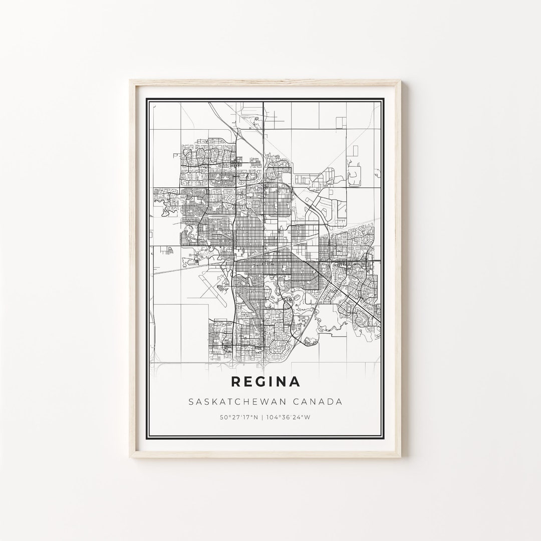 Regina Saskatchewan Map Print: Modern Black and White City Art - Etsy