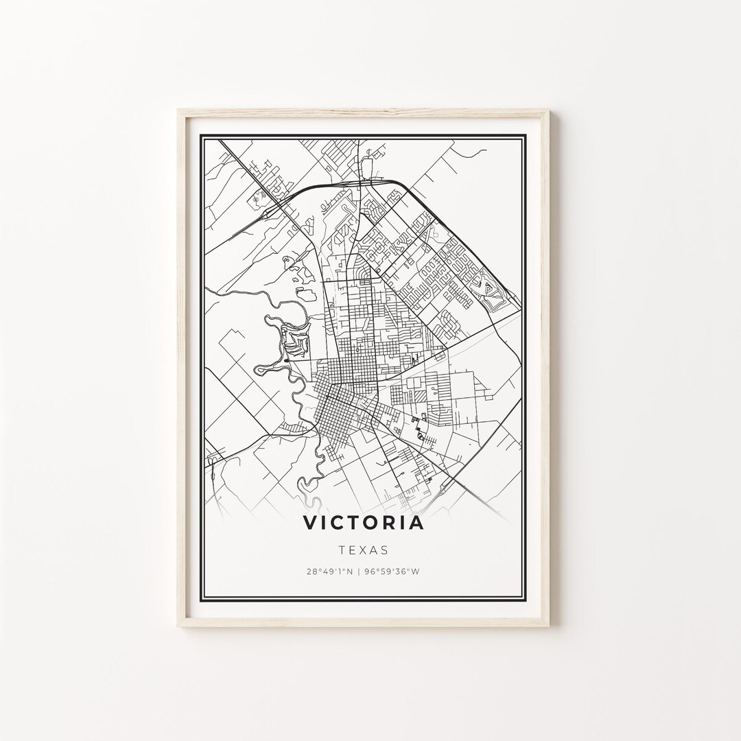 Victoria Texas Map Print: Modern Black and White City Art - Etsy