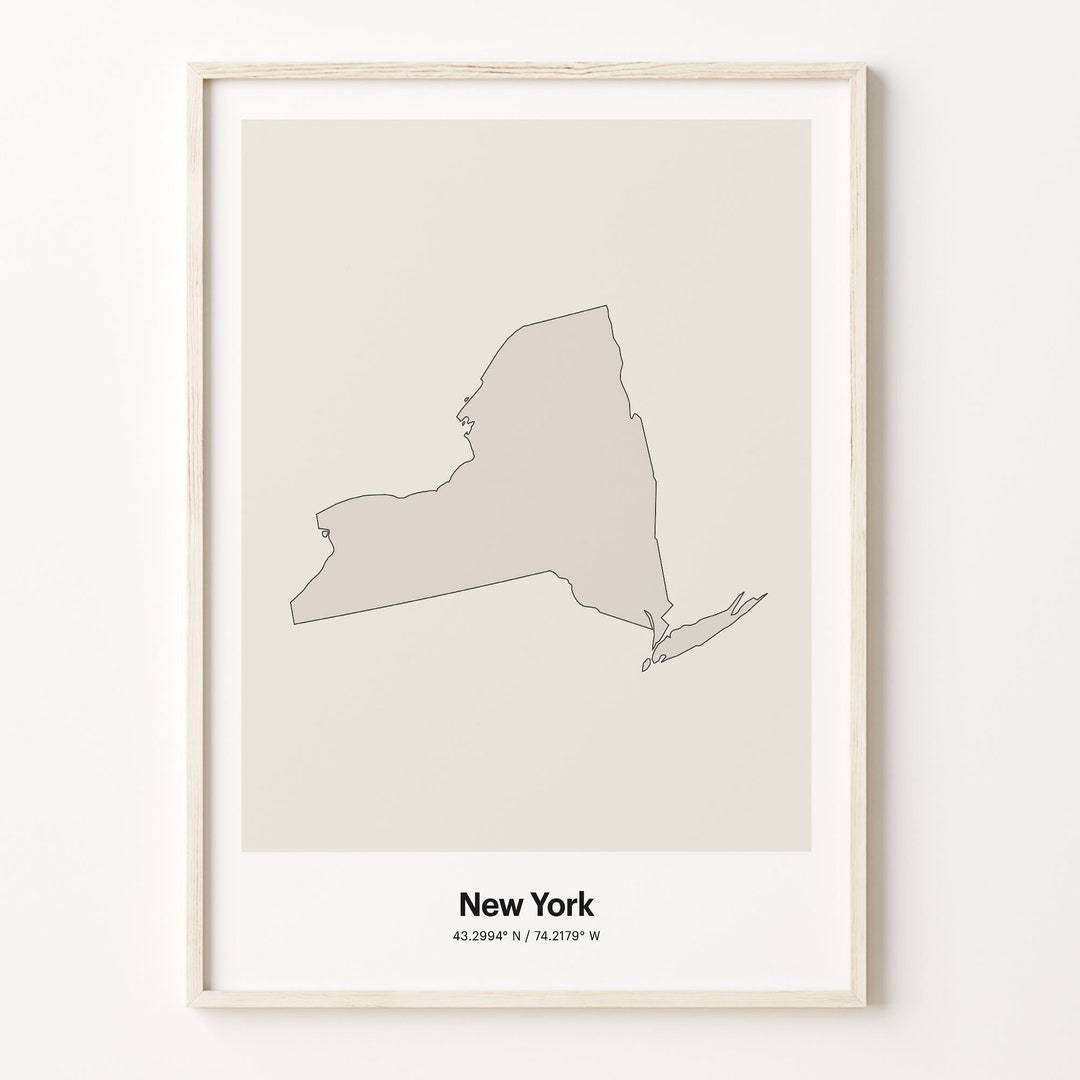 Minimalist New York Map Print: NY Line Art Poster - Etsy