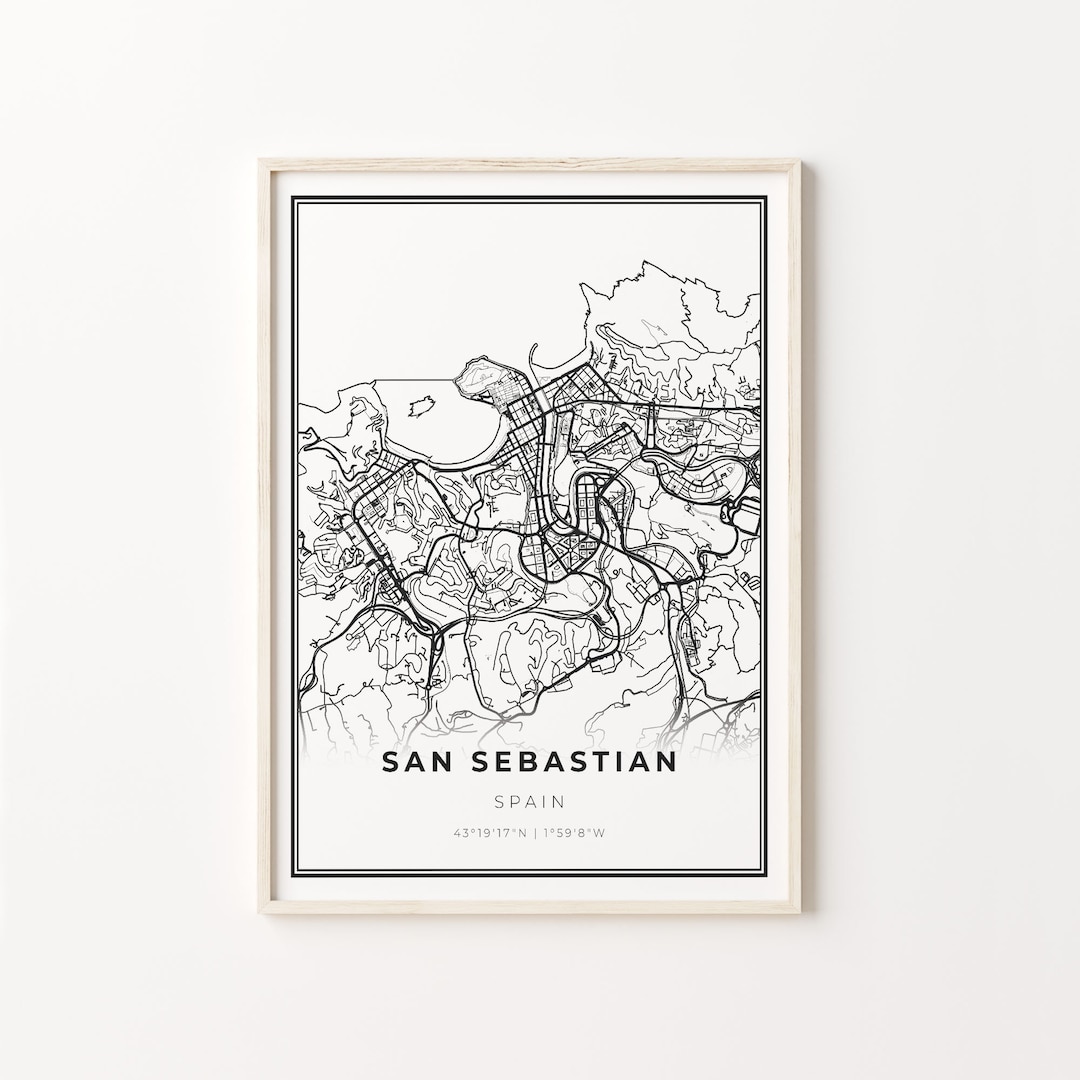 San Sebastian Map Print: Modern Black and White City Art - Etsy