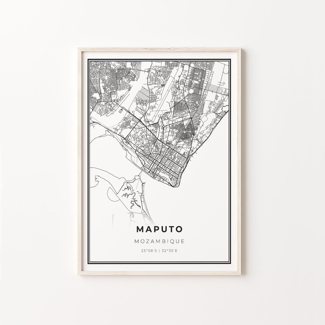 Maputo City Map Print: Modern Black and White Wall Art - Etsy