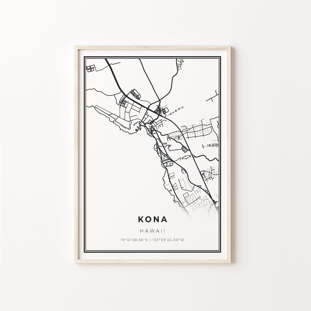 Kailua-kona Print, City Map Art Poster, Hawaii HI USA, Wall Art Decor ...