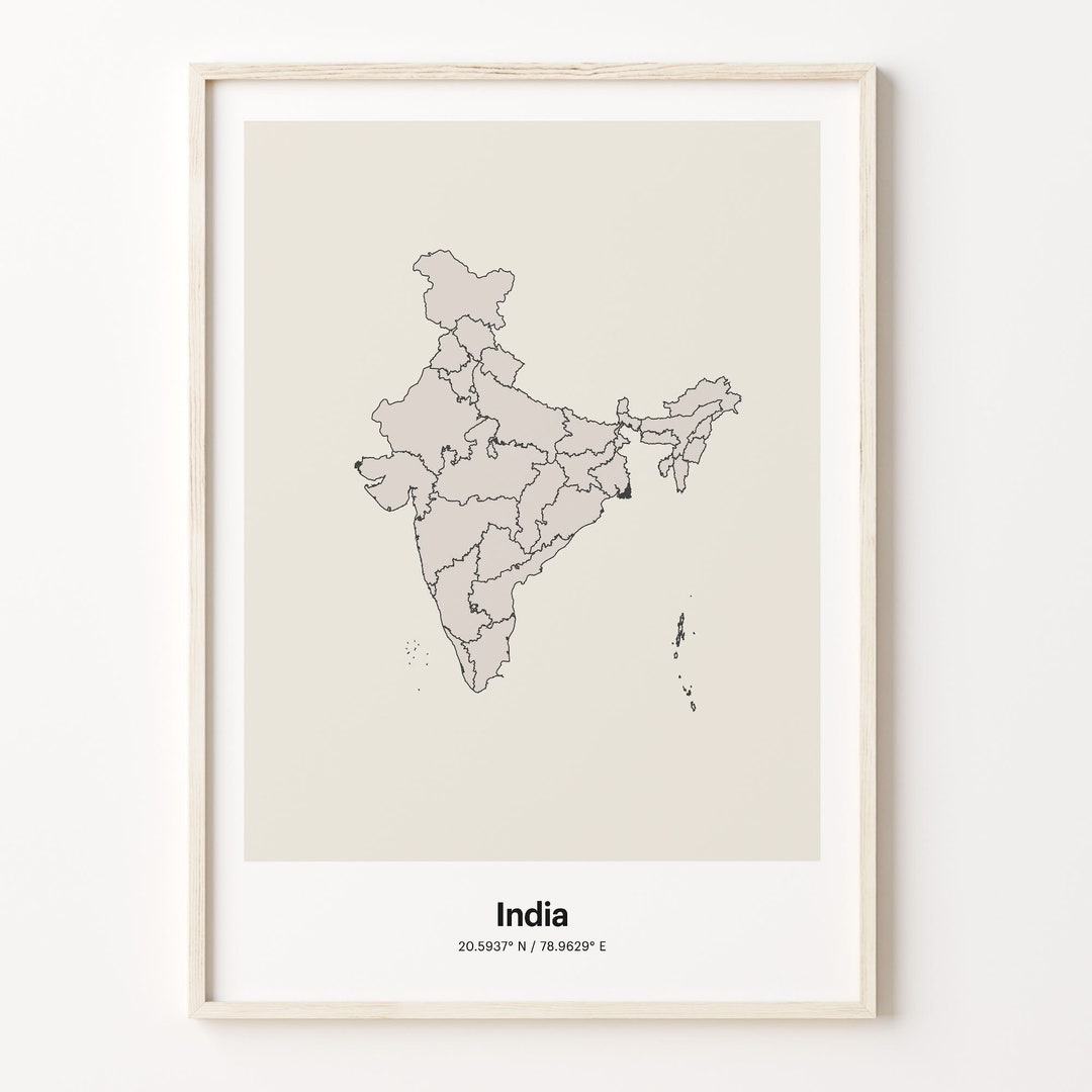India Print, Indian Gift, Minimalistic Country Map Poster, IN Line Art ...