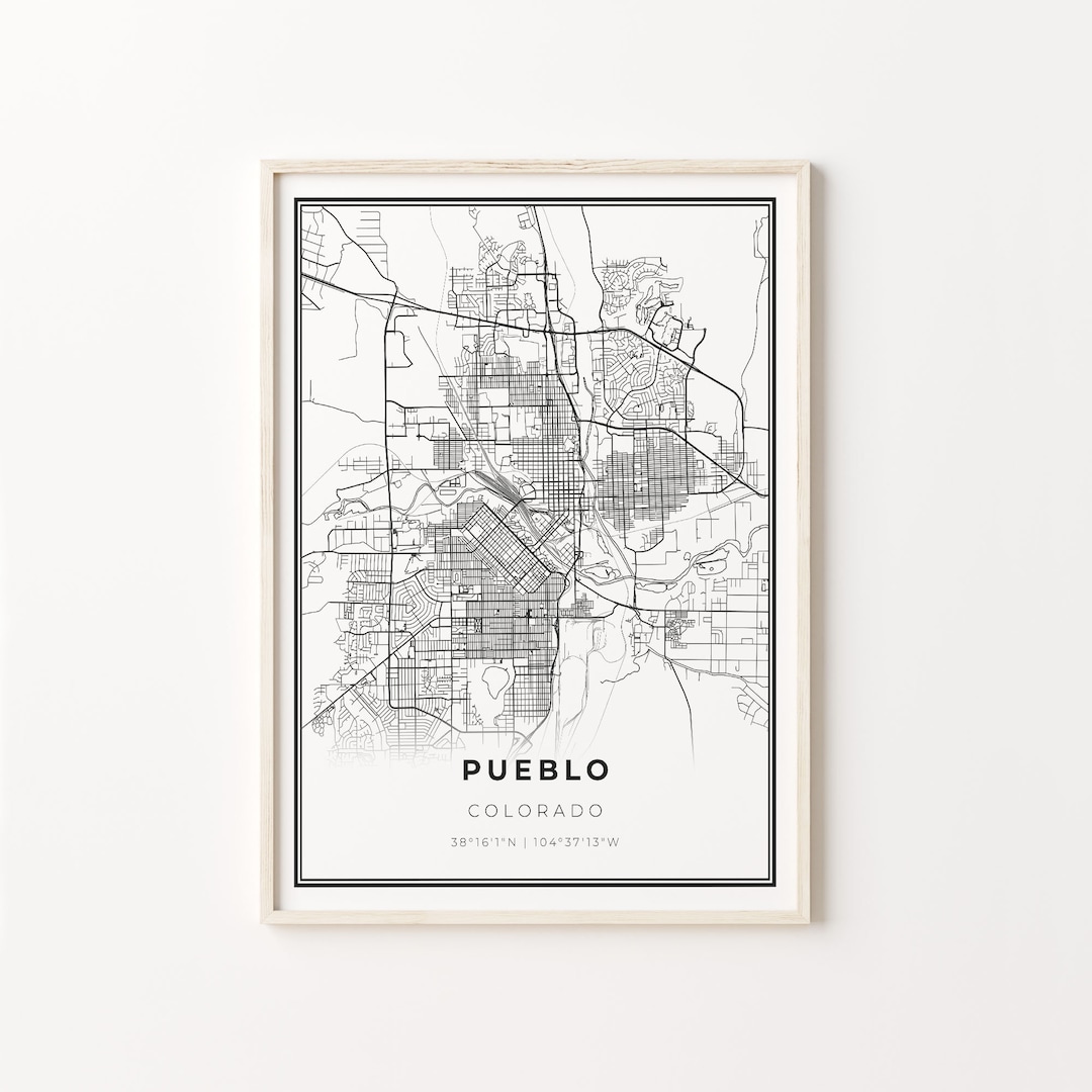 Pueblo Print, City Map Art Poster, Colorado CO USA, Wall Art Decor ...