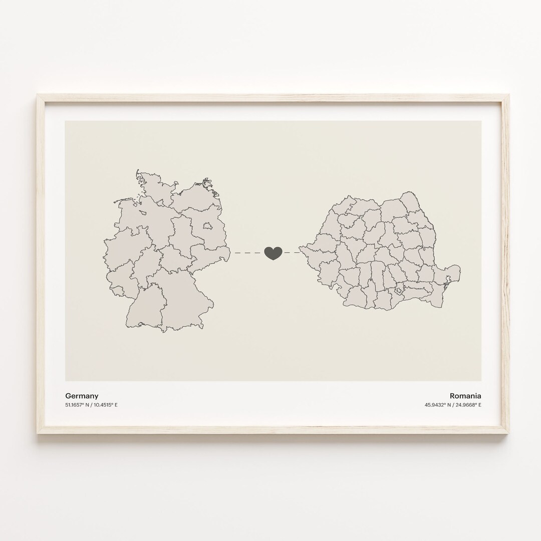 Germany to Romania Print, Réunionese Gift, Minimalistic Country ...