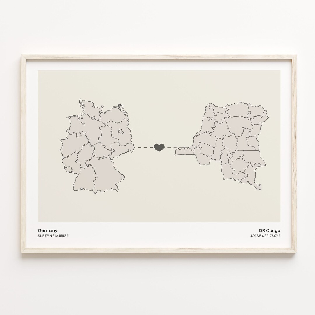 Germany to DR Congo Print, Congolese Gift, Minimalistic Country ...