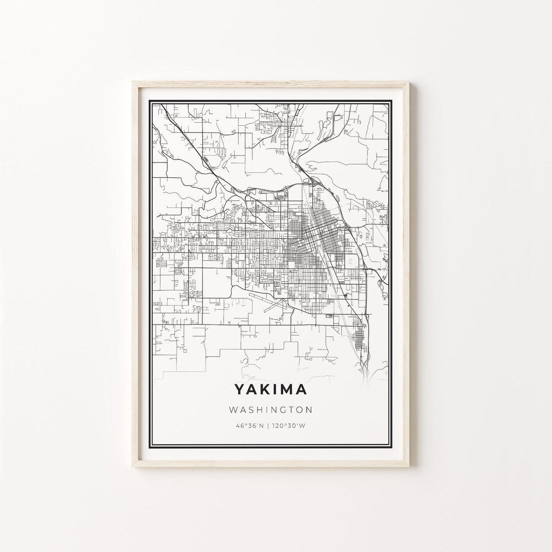 Yakima Washington Map Print: Modern Black and White Wall Art - Etsy