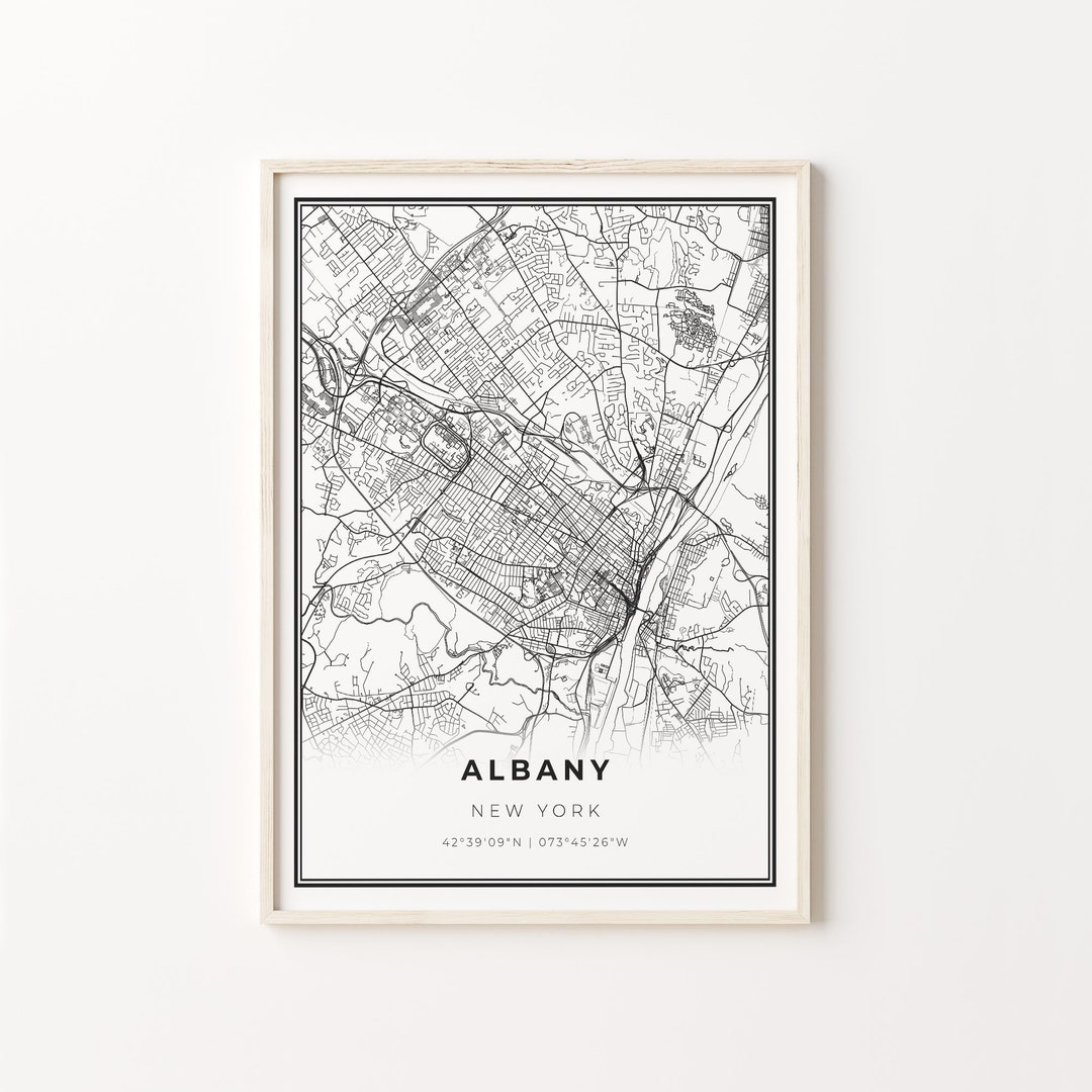 Albany NY Map Print: Modern Black and White City Art - Etsy