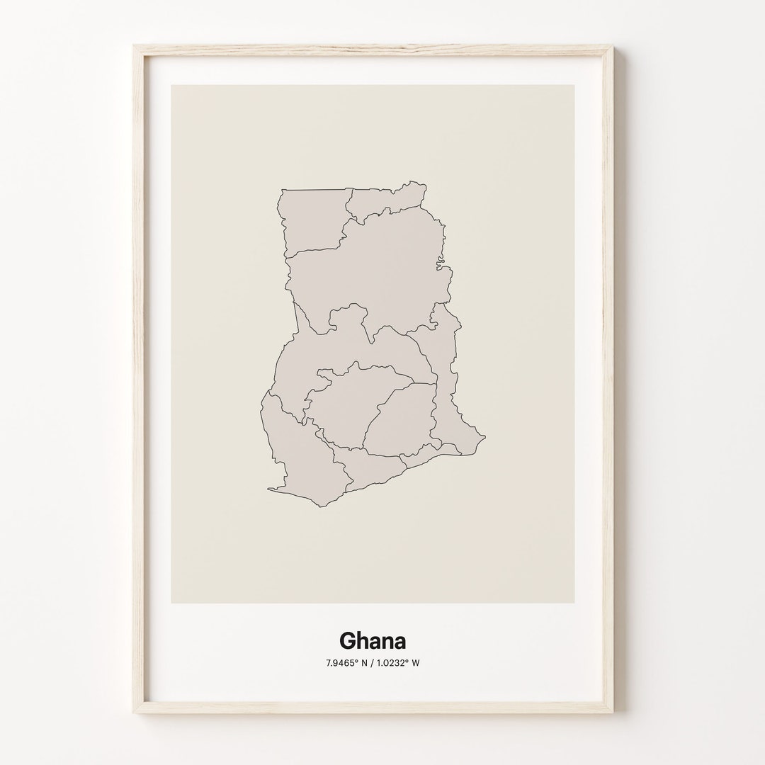 Ghana Print, Ghanaian Gift, Minimalistic Country Map Poster, GH Line ...