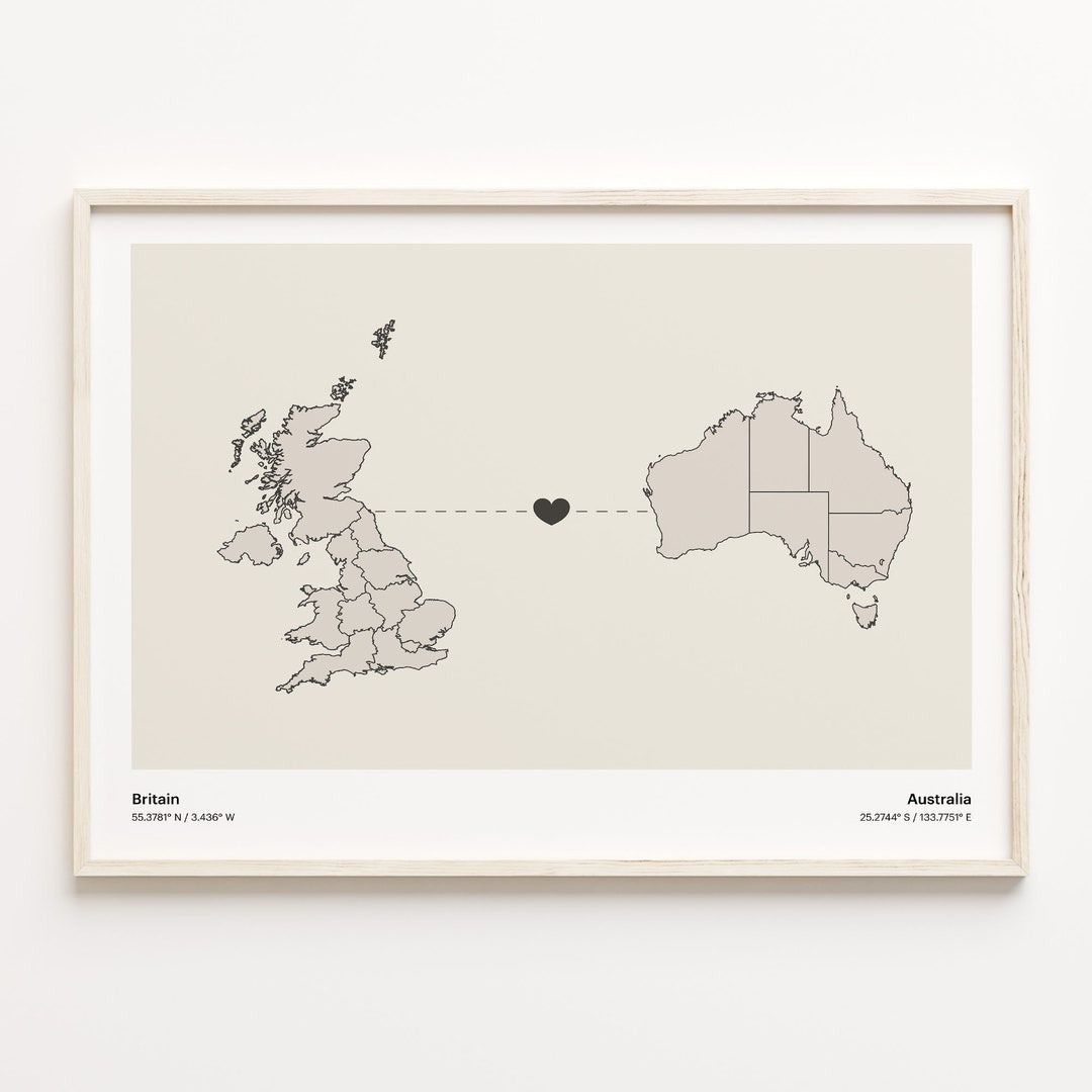 Britain Australia Connection Map Print: Minimalist Country Art - Etsy