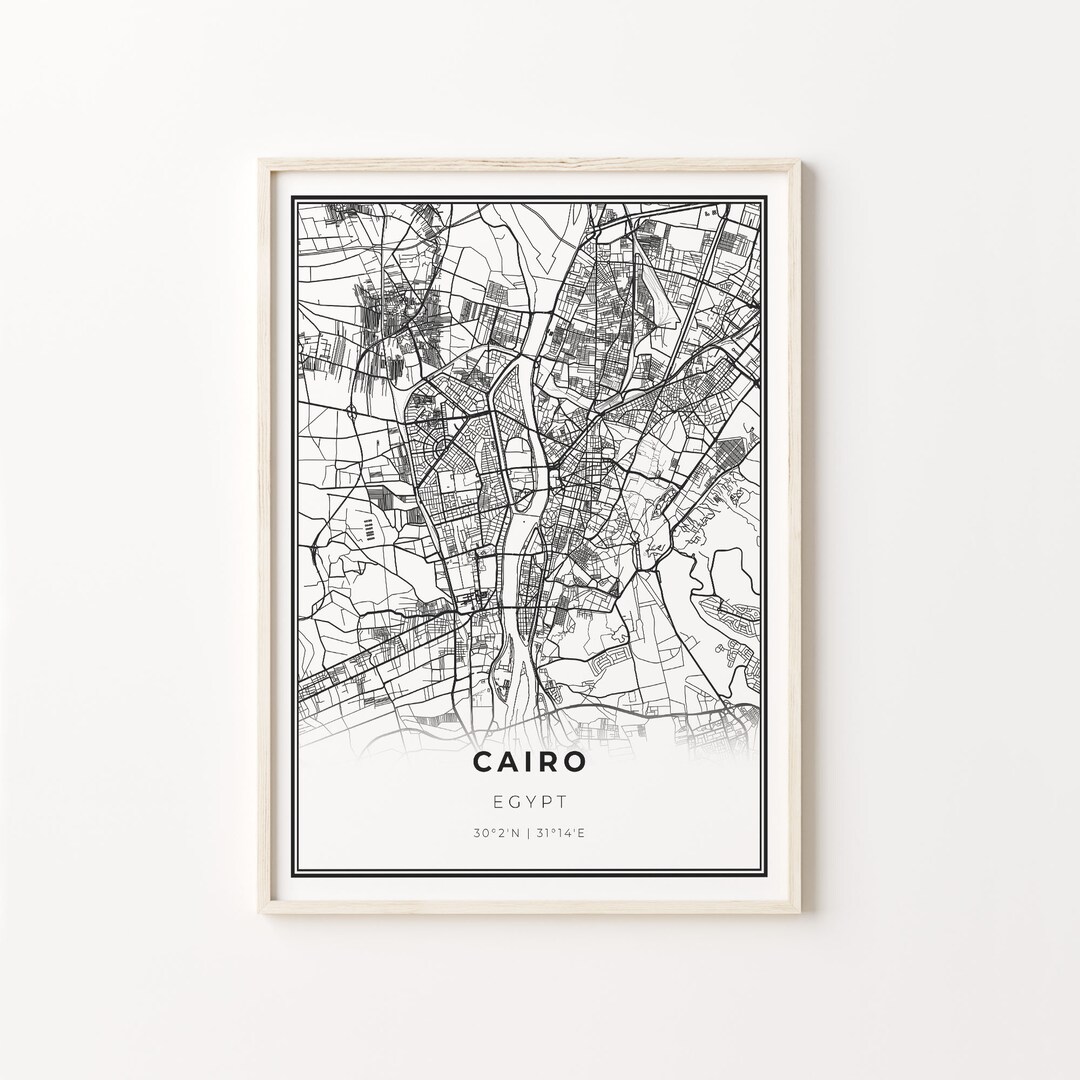 Cairo City Map Art Print: Modern Black and White Egypt Wall Decor - Etsy