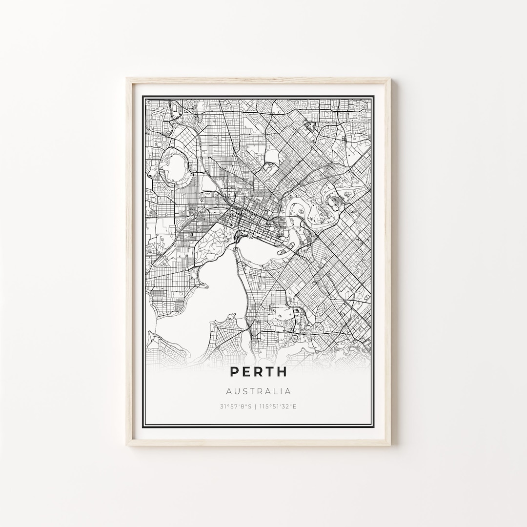 Perth Australia Map Print: Modern Black and White Wall Art - Etsy UK