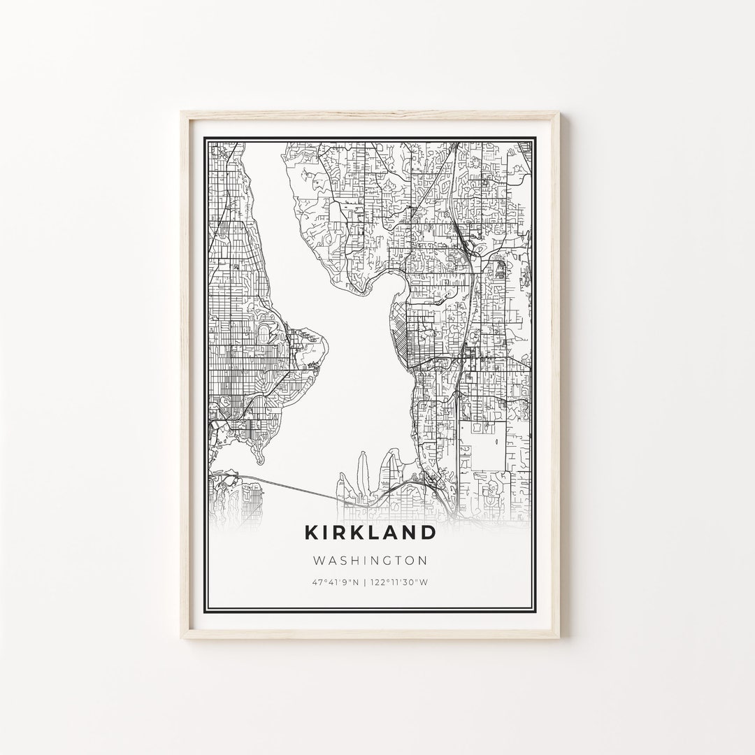Kirkland Washington Map Art Print: Modern Black and White Decor - Etsy