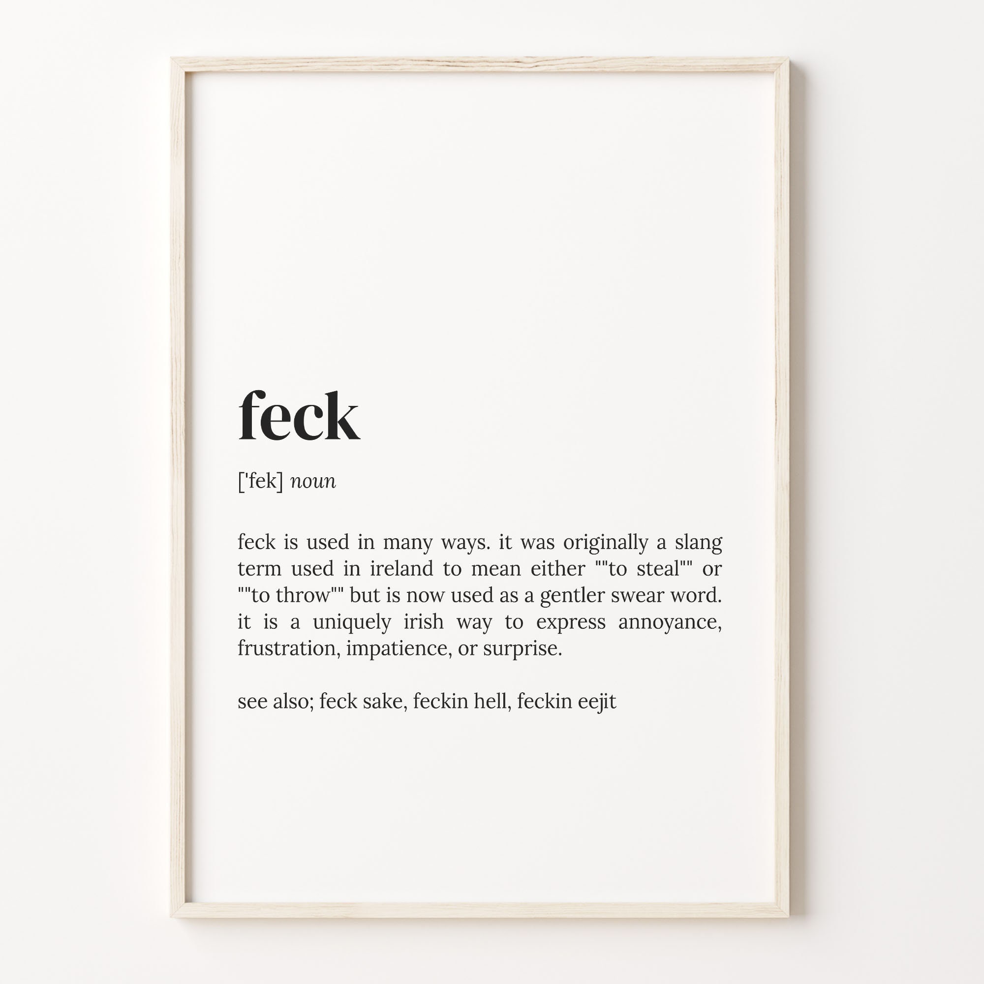 Feck Definition Print, Dictionary Poster, Quote Wall Art, Feck Art ...