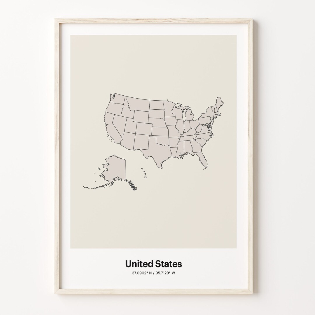 United States Print, American Gift, Minimalistic Country Map Poster, US ...