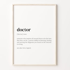 Doctor Definition Print, Dictionary Poster, Quote Wall Art, Doctor ...