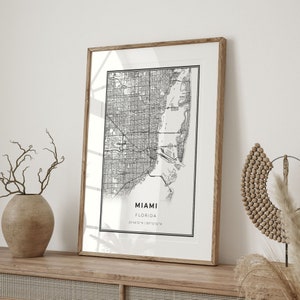 Miami City Map Art Print: Modern Black and White Wall Decor - Etsy