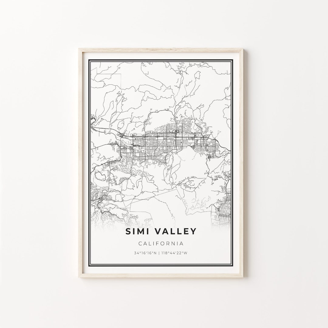 Simi Valley Map Print: Modern Black and White City Art - Etsy
