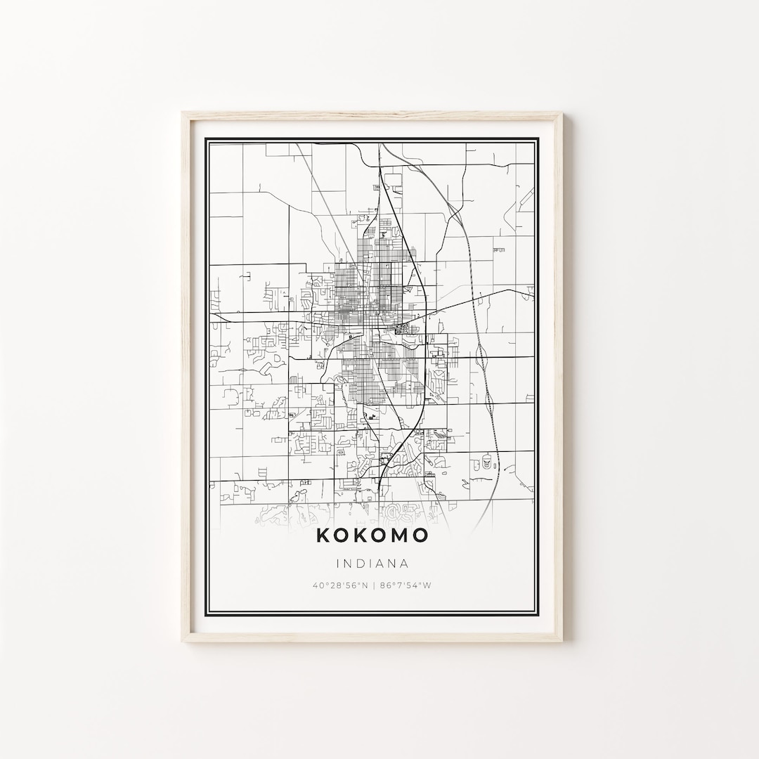 Kokomo Print, City Map Art Poster, Indiana IN USA, Wall Art Decor ...