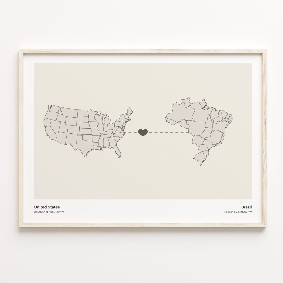 USA to Brazil Map Print: Minimalist Country Connection Art - Etsy