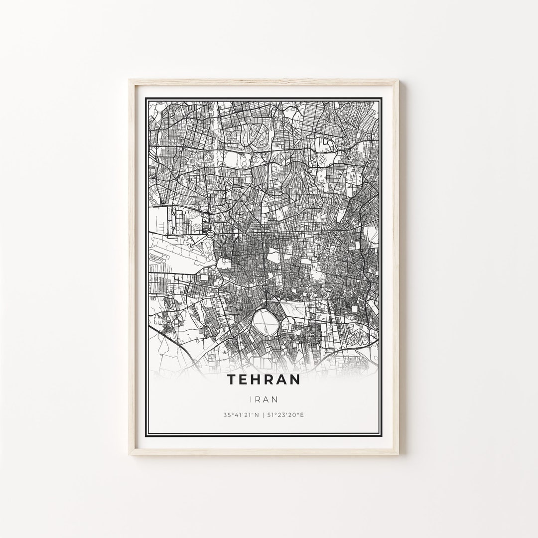 Tehran City Map Art Print: Modern Black and White Wall Decor - Etsy