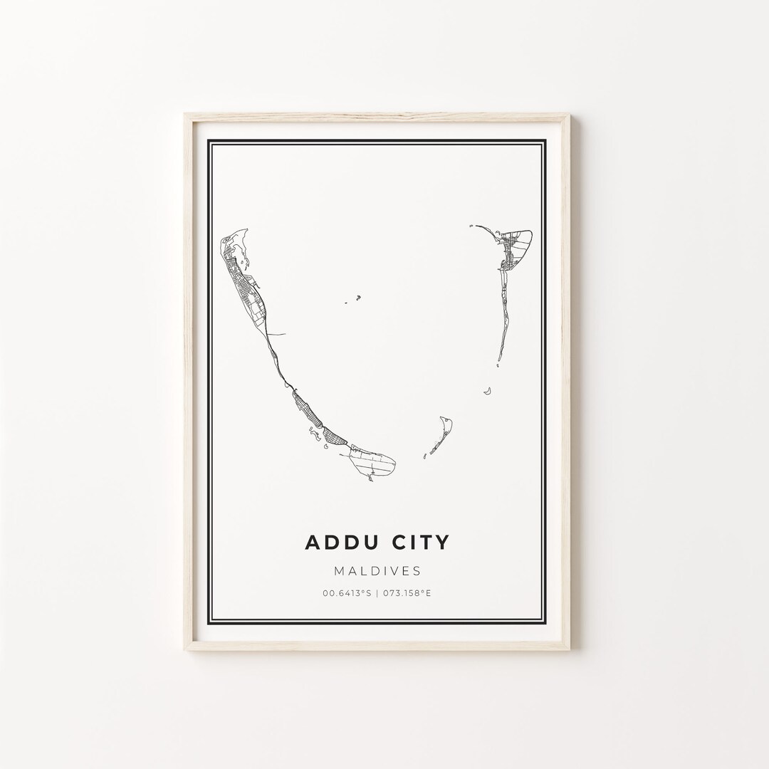 Addu City Print, City Map Art Poster, Maldives, Wall Art Decor, Modern ...