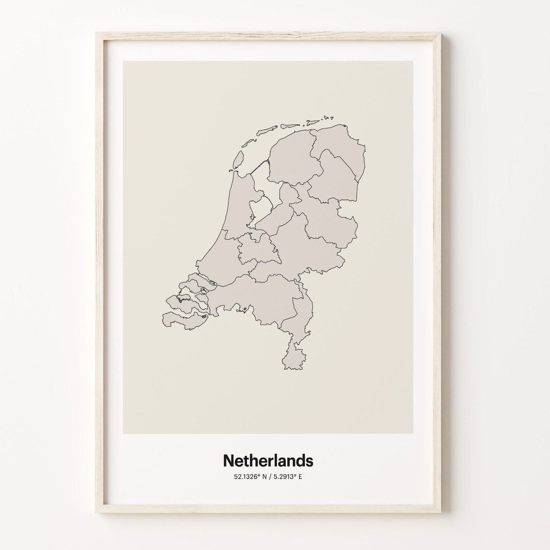 Netherlands Print, Dutch Gift, Minimalistic Country Map Poster, NL Line ...