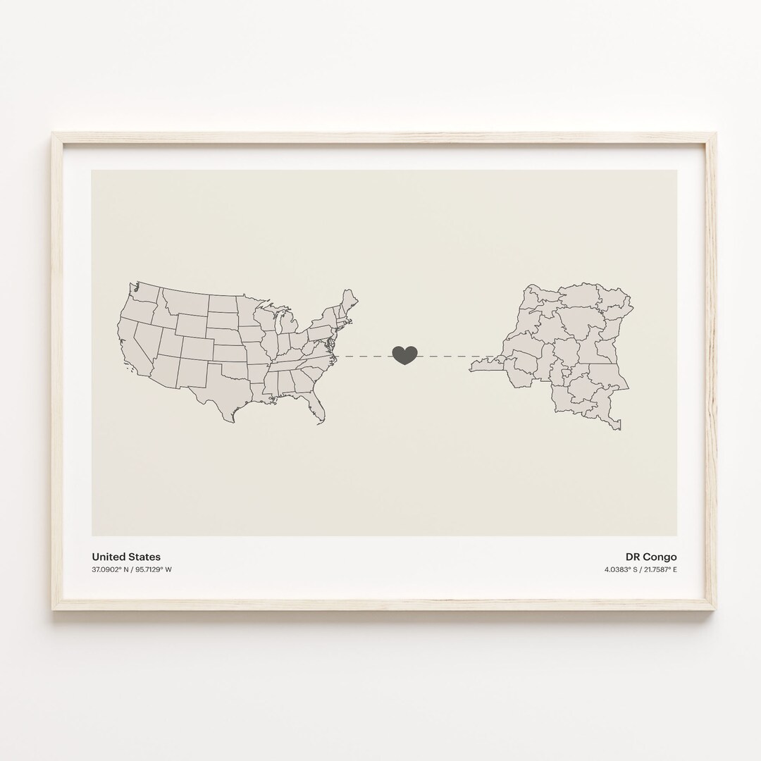 United States to DR Congo Print, Congolese Gift, Minimalistic Country ...