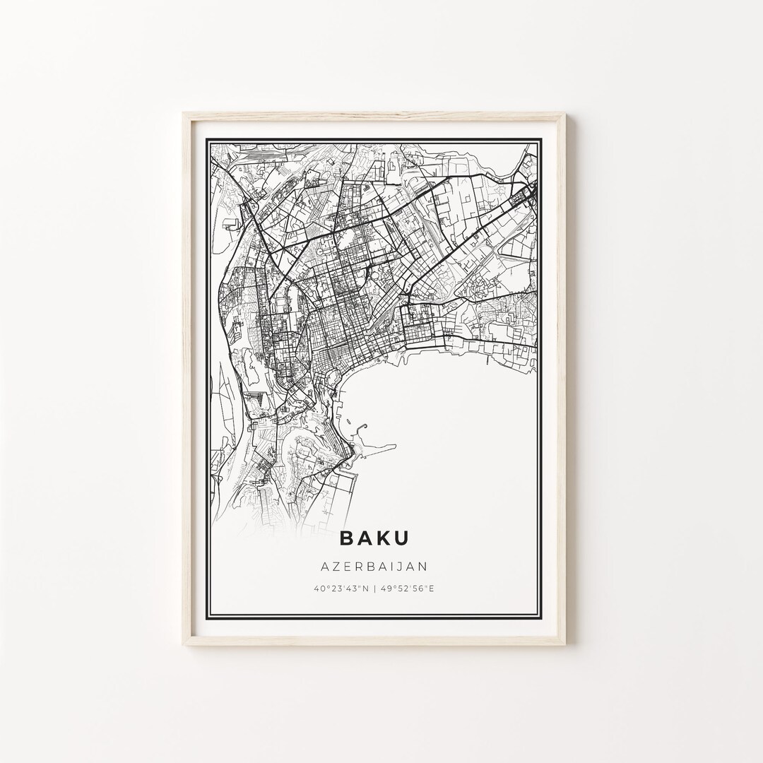 Baku City Map Art Print: Modern Black and White Azerbaijan Decor - Etsy