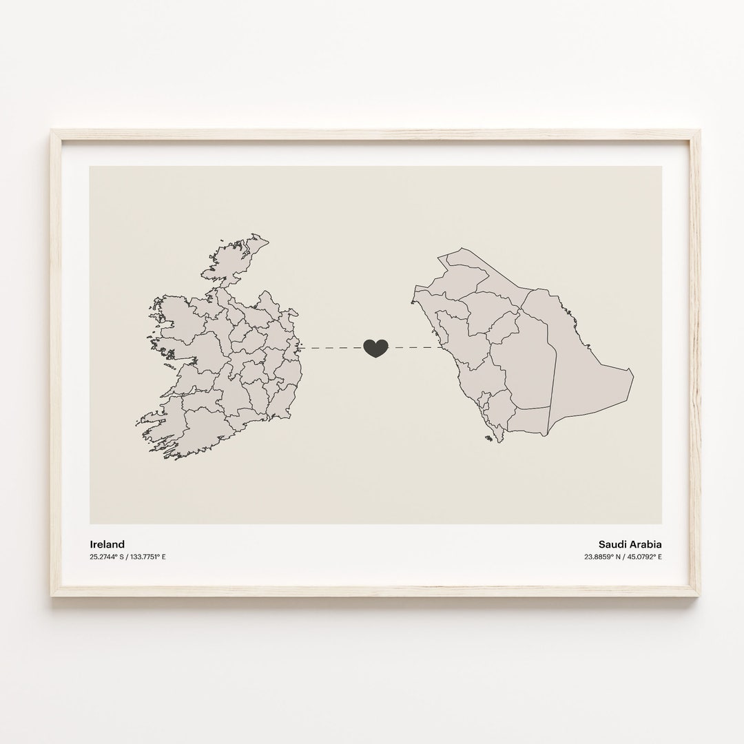 Ireland to Saudi Arabia Print, Santomean Gift, Minimalistic Country ...